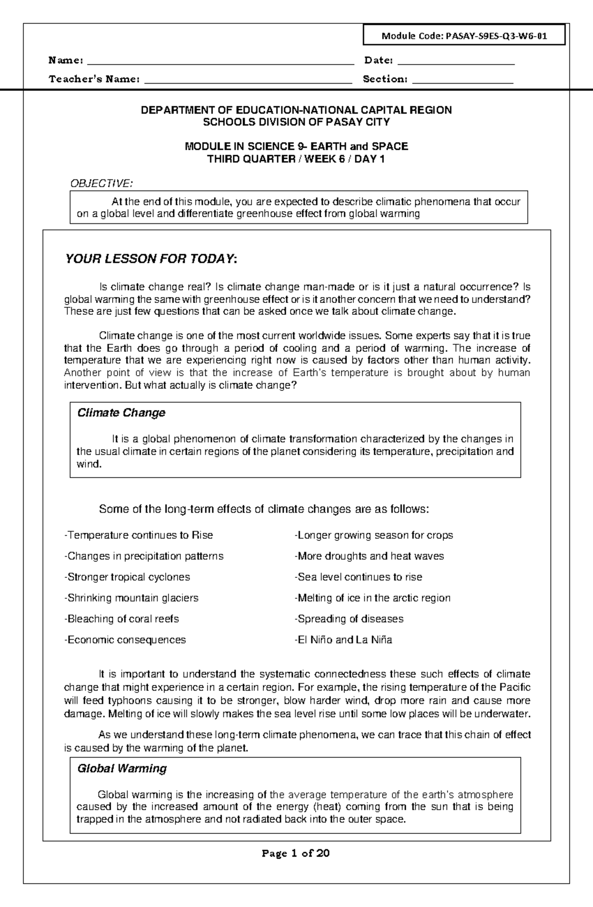 4 Science 9 - Q3-W6 - Name ...