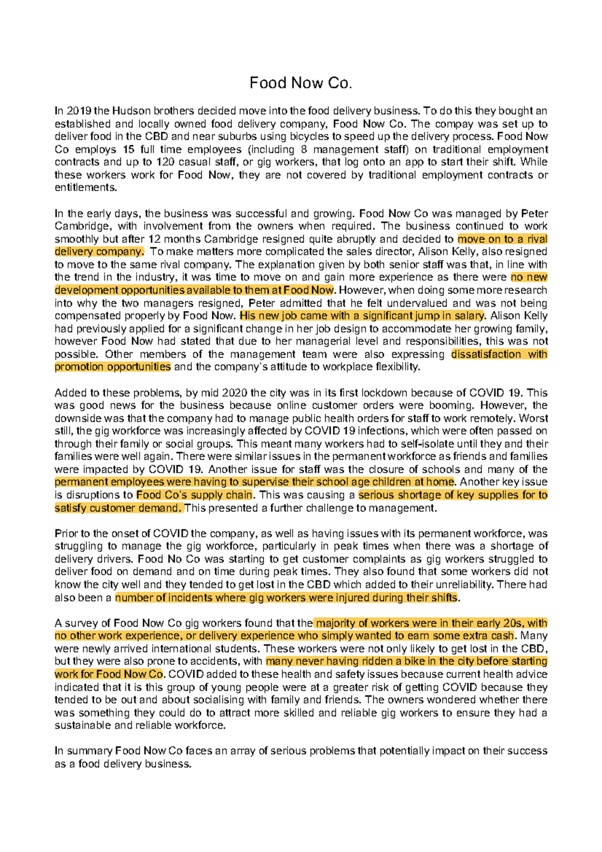 Food Now Co Case Study - Food Now Co. In 2019 the Hudson brothers ...