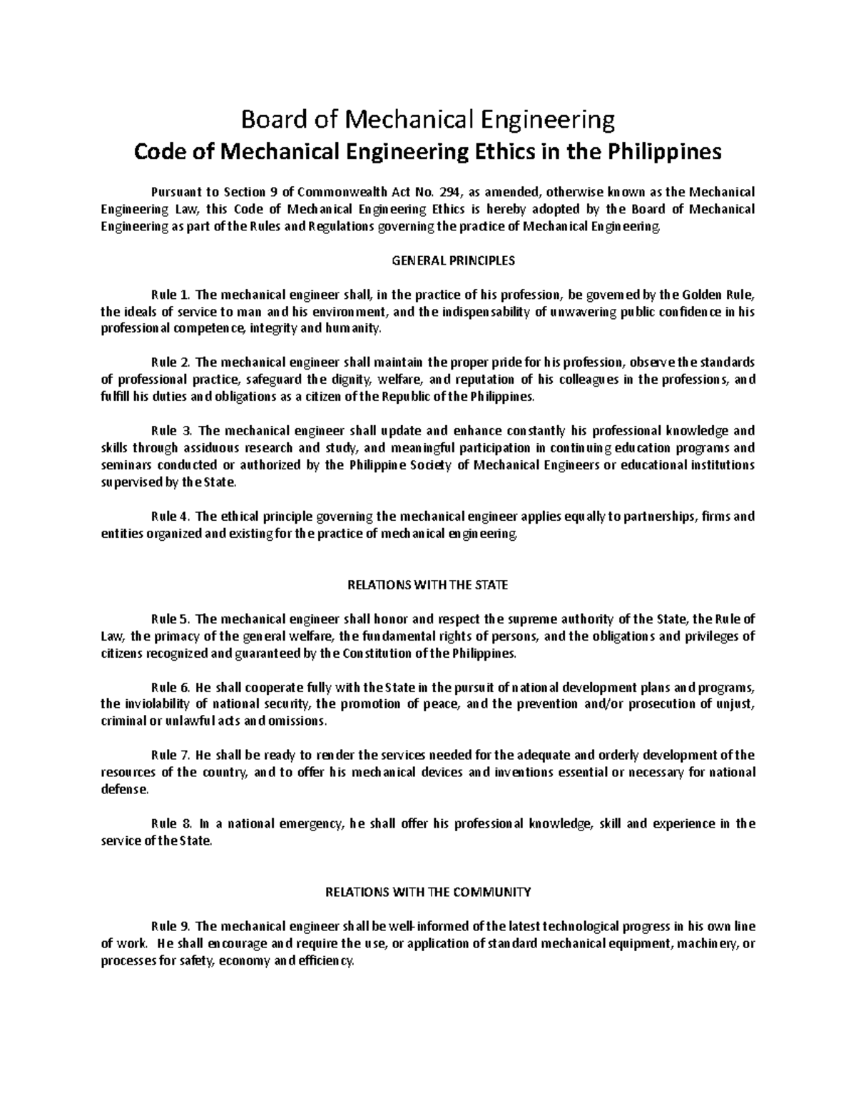 Code of ethics - laws - Board of Mechanical Engineering Code of ...