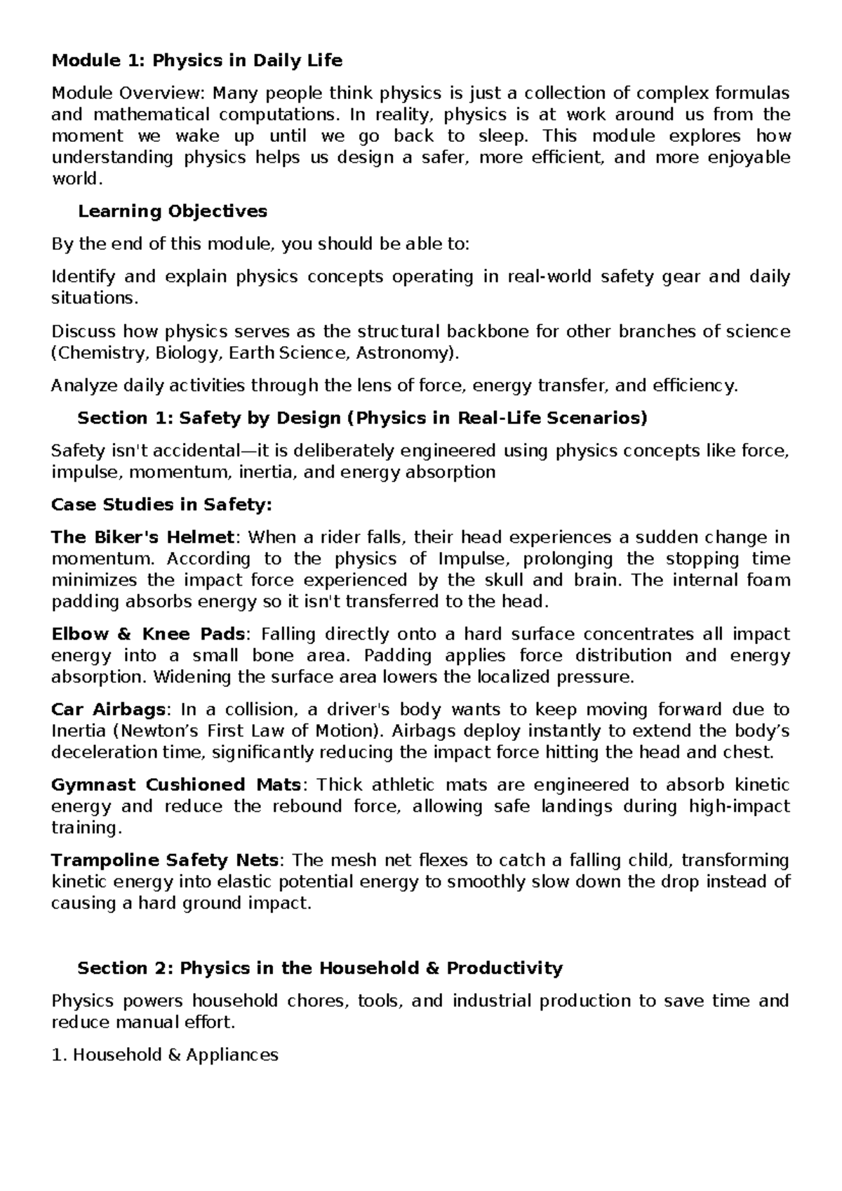 Module 1: Physics in Daily Life - GEN SCI Overview and Insights - Studocu