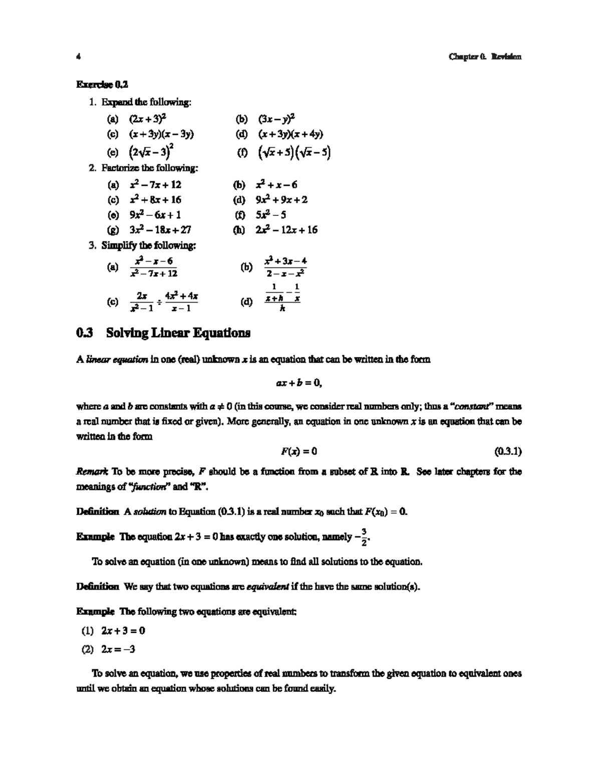 MATH051- Solving Linear Equations Summary AND Exercise - Engineering Calculus 1 - Studocu
