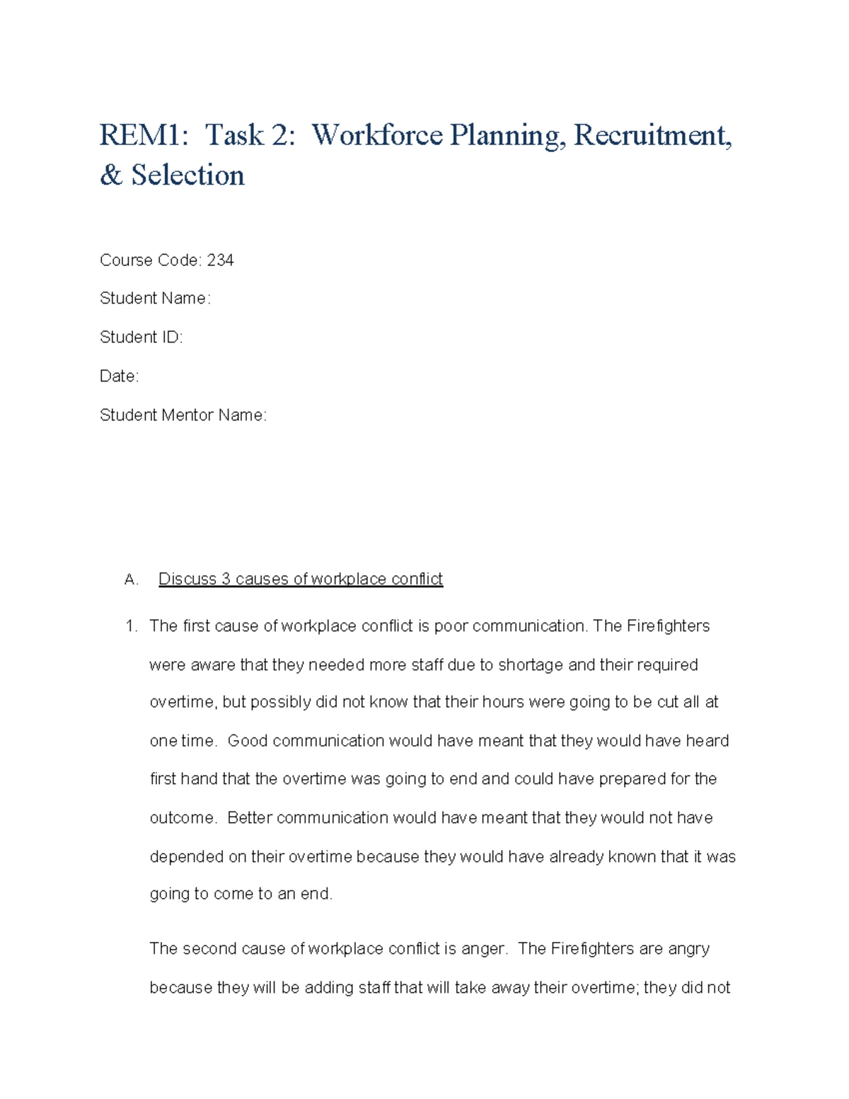 C234: Task 1 - Workforce Planning & Recruitment Strategies - Studocu