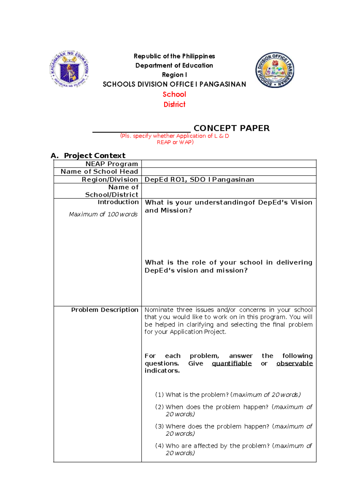 Concept Paper on Project Context for EDDA Program - DepEd RO1 - Studocu