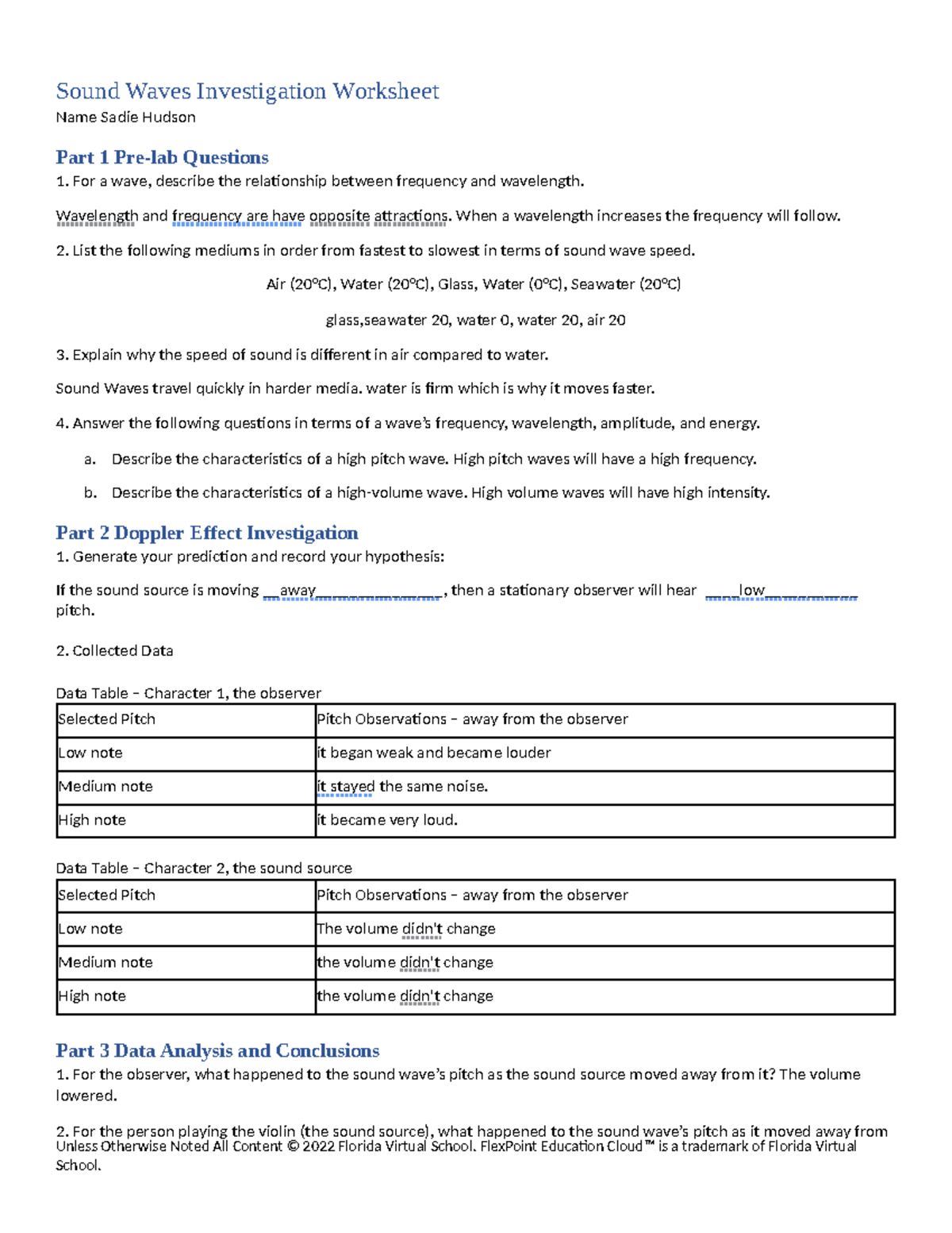 Soundwaves worksheet - n/a - Sound Waves Investigation Worksheet Name ...