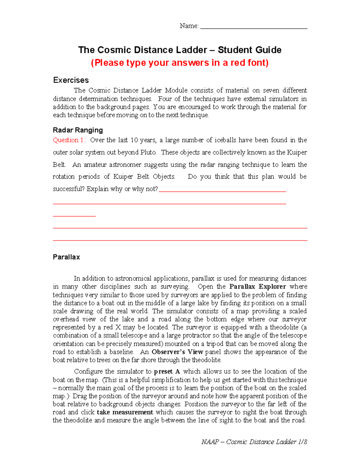 NAAP.Lab.Courses.Cosmic.Distance.Ladder.Student.Guide - Studocu