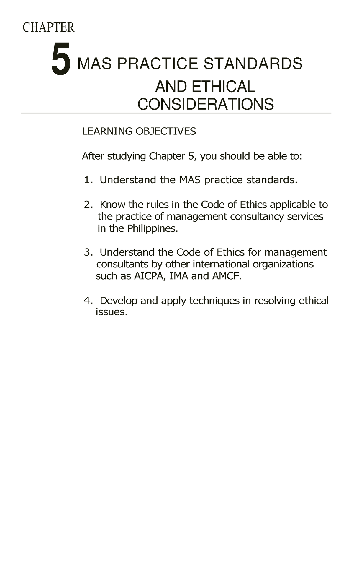Practice Standards and Ethical Considerations - CHAPTER 5 MAS PRACTICE STANDARDS AND ETHICAL ...