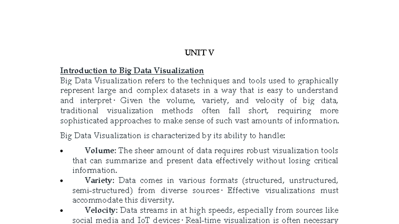 Unit V: Big Data Visualization Techniques and Tools - Studocu