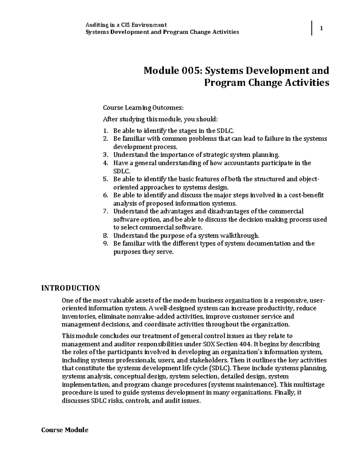 W6 Module 005: Auditing in a CIS Environment - Systems Development ...