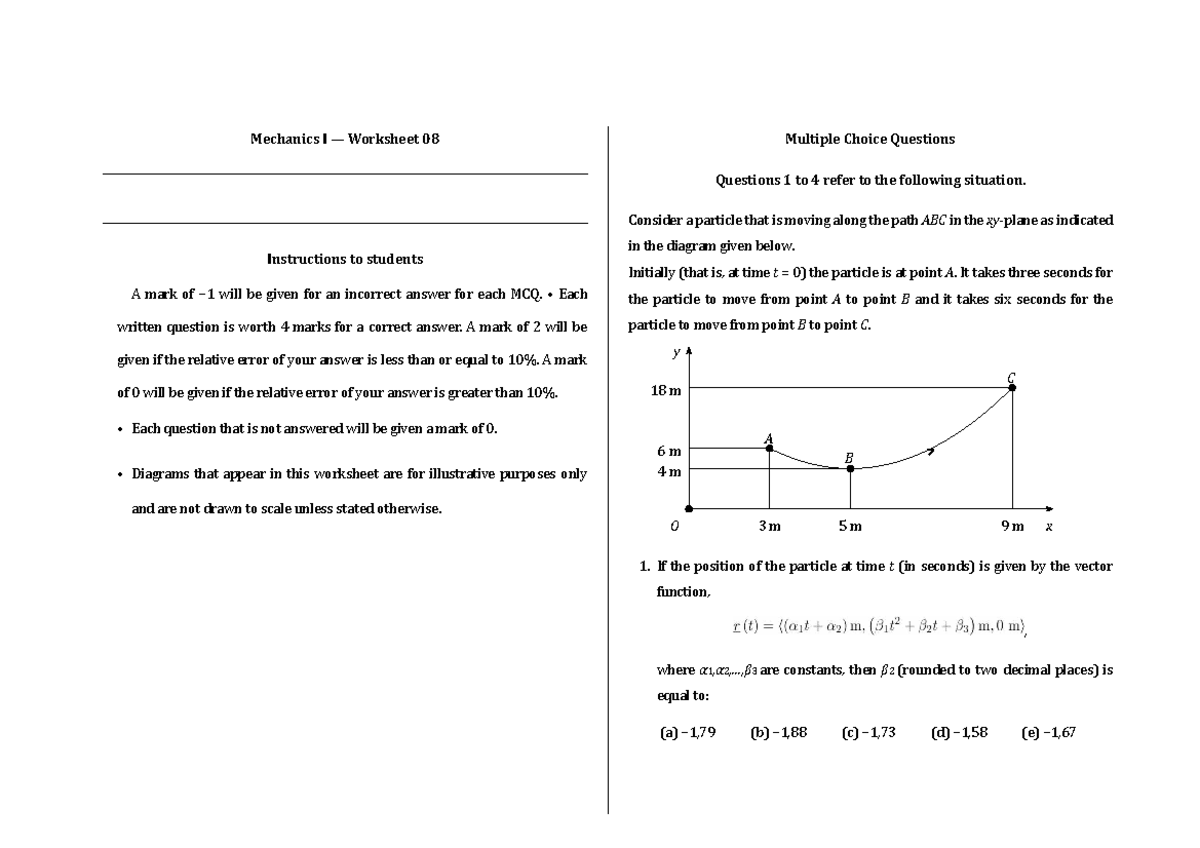 Mechanics I Worksheet 08: MCQs on Particle Motion and Forces - Studocu
