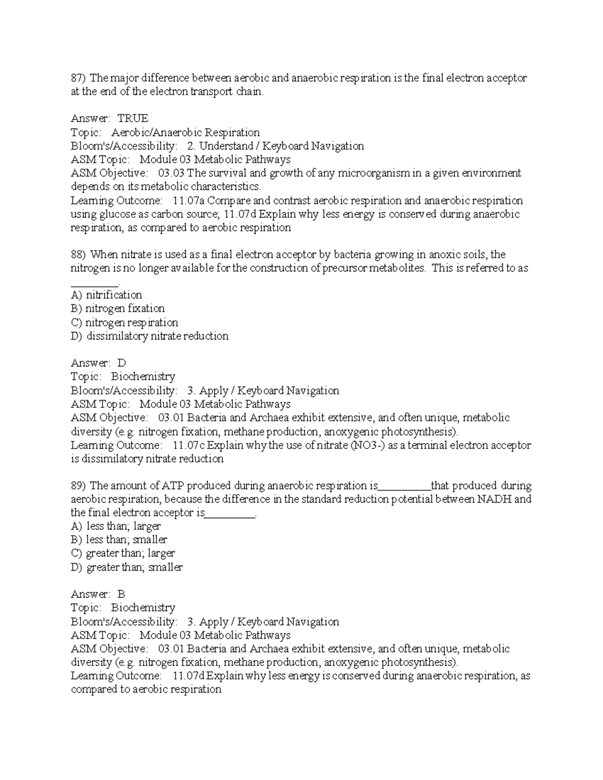 Microbiology 12th Ed: Respiration & Metabolic Pathways Test Bank - Studocu