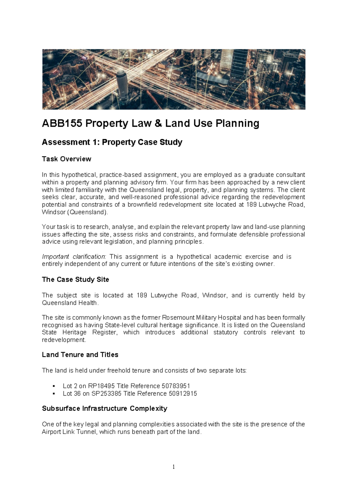 ABB155 Property Law Land Use Planning: Case Study on 189 Lutwyche Rd ...