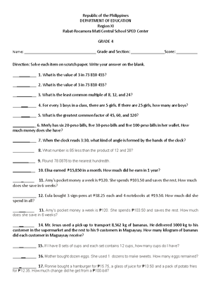 District MATH QUIZ BEE Grade VI 2018 - DISTRICT MATH QUIZ BEE GRADE VI ...