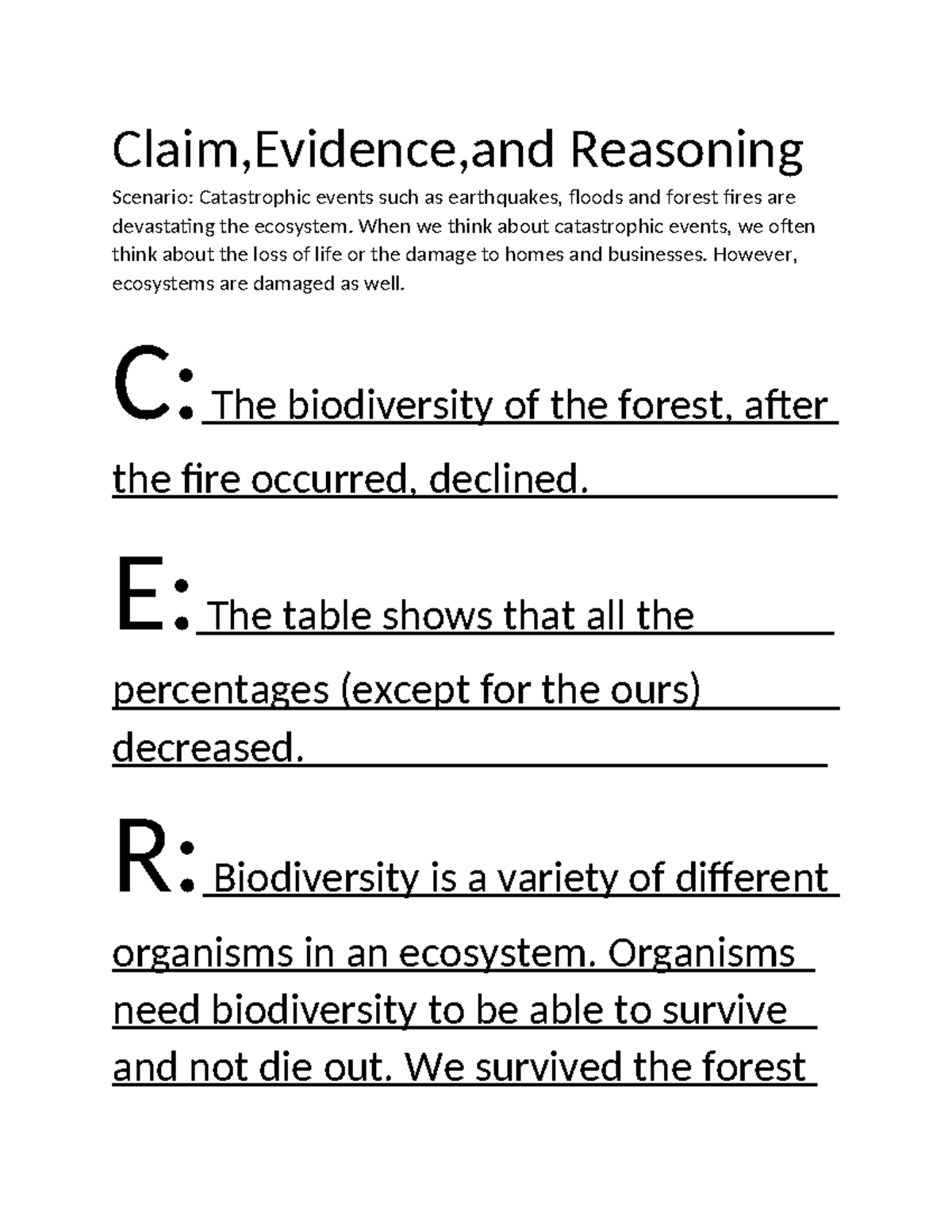 CER-Science - Work - Claim,Evidence,and Reasoning Scenario ...