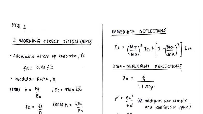 RCD Formulas - RCD 1 IMMEDIATE DEFLECTIONS I. WORKING STRESS DESIGN ...