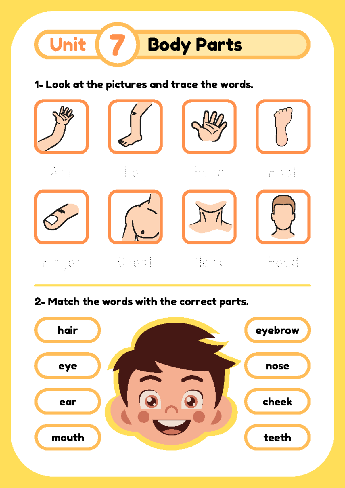Ficha ingles 4 ano my body - Ingles - Unit 7 Body Parts 1- Look at the ...
