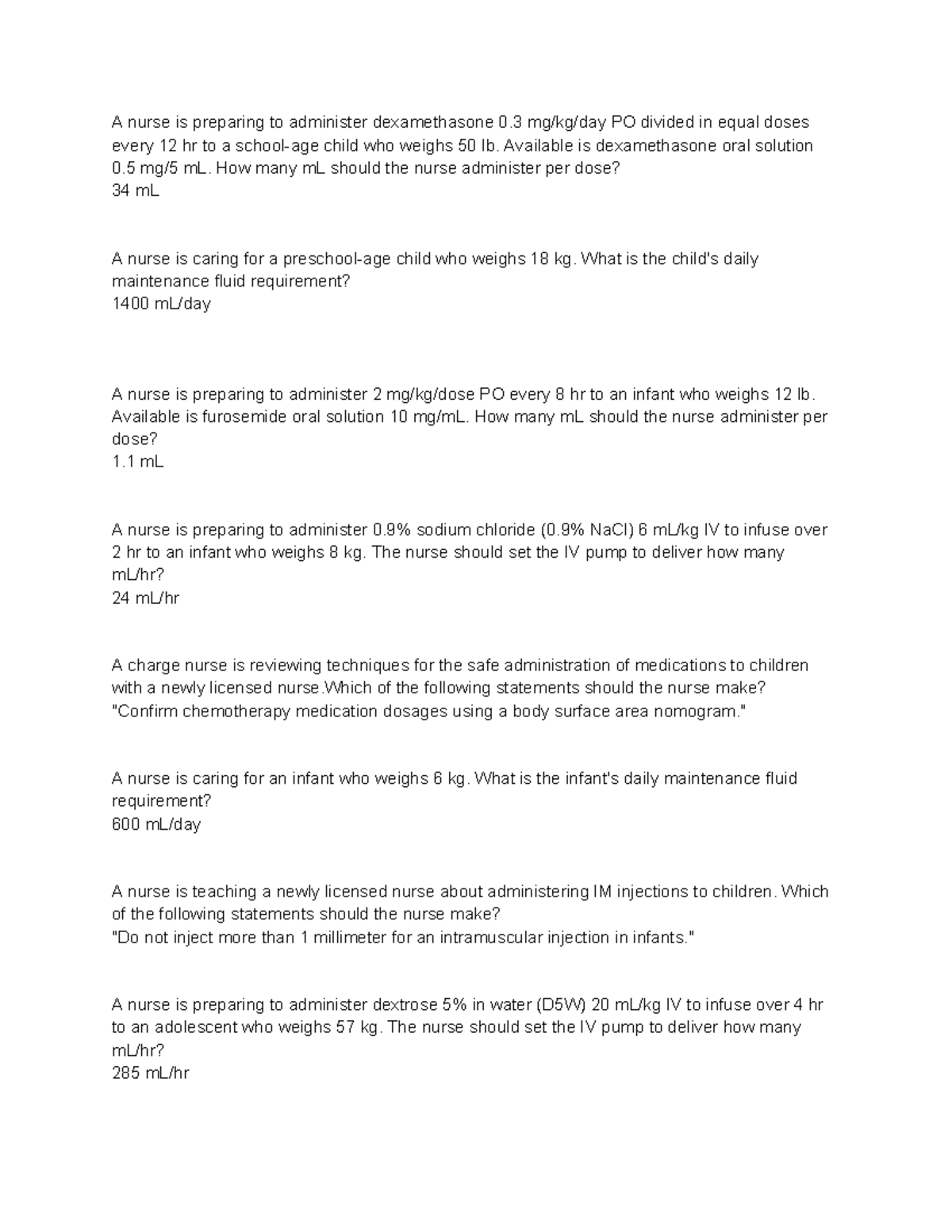 PEDS 101 - Practice Dosage Calculations for Pediatric Patients - Studocu