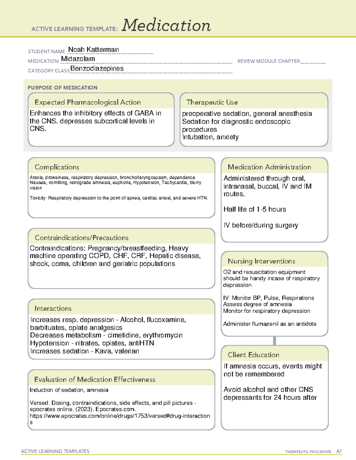 Midazolam - asdf - ACTIVE LEARNING TEMPLATES TherapeuTic procedure A ...