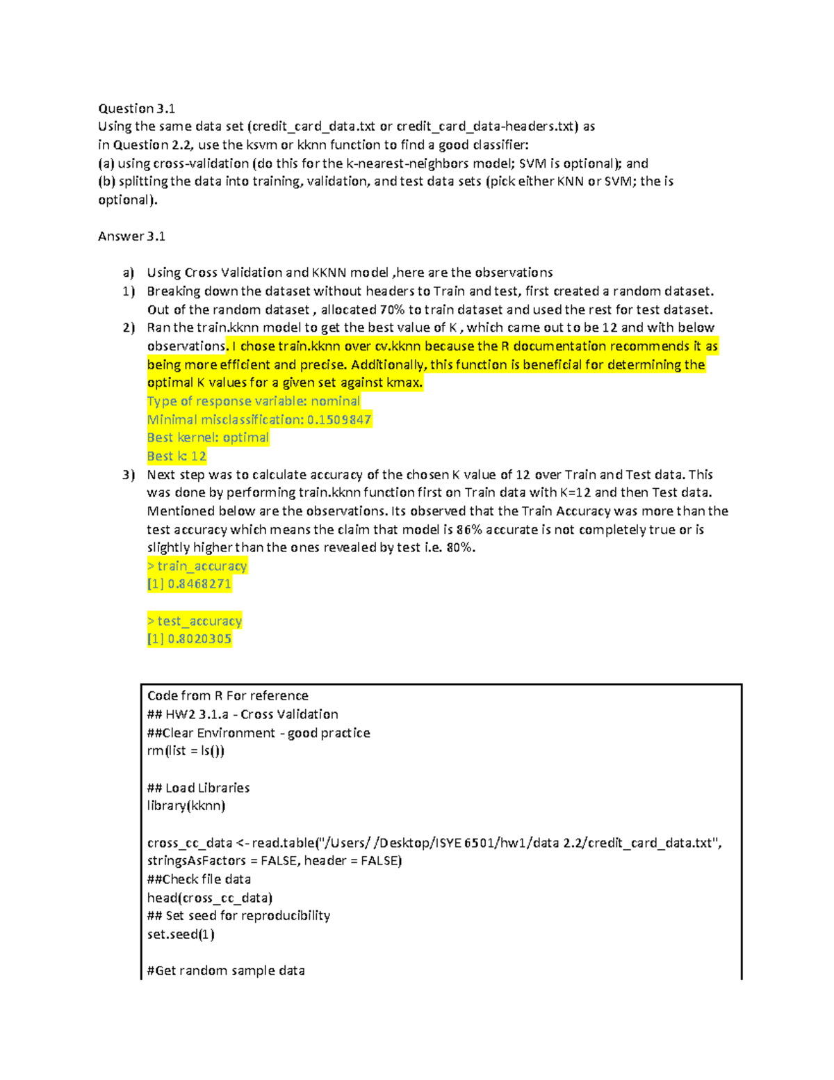 IYSE 6501 HW2: Classifier Evaluation Using KNN and SVM Techniques - Studocu