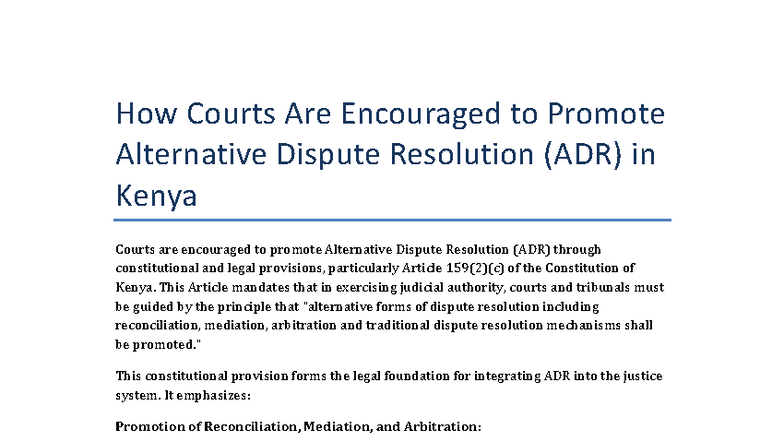 Promoting ADR in Kenya: Legal Foundations & Court Encouragement - Studocu