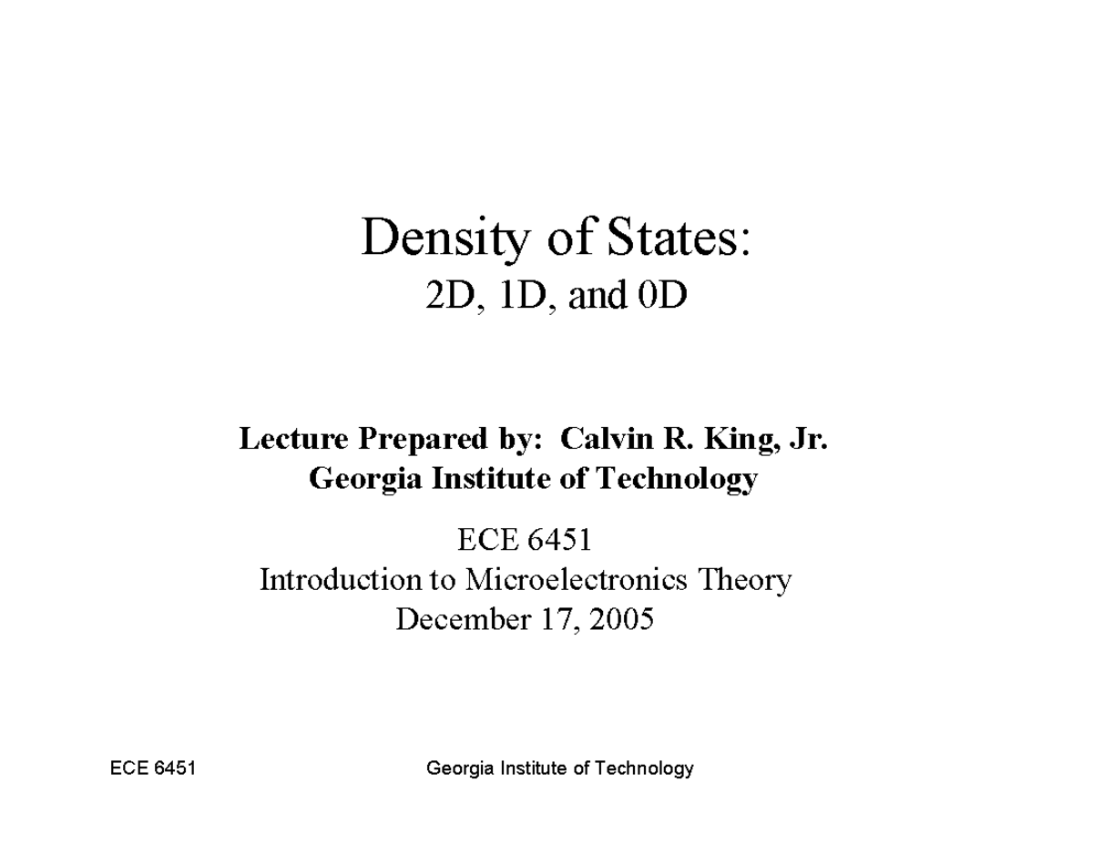 Density of stats 2d, 1d and 0d - Density of States: 2D, 1D, and 0D ...