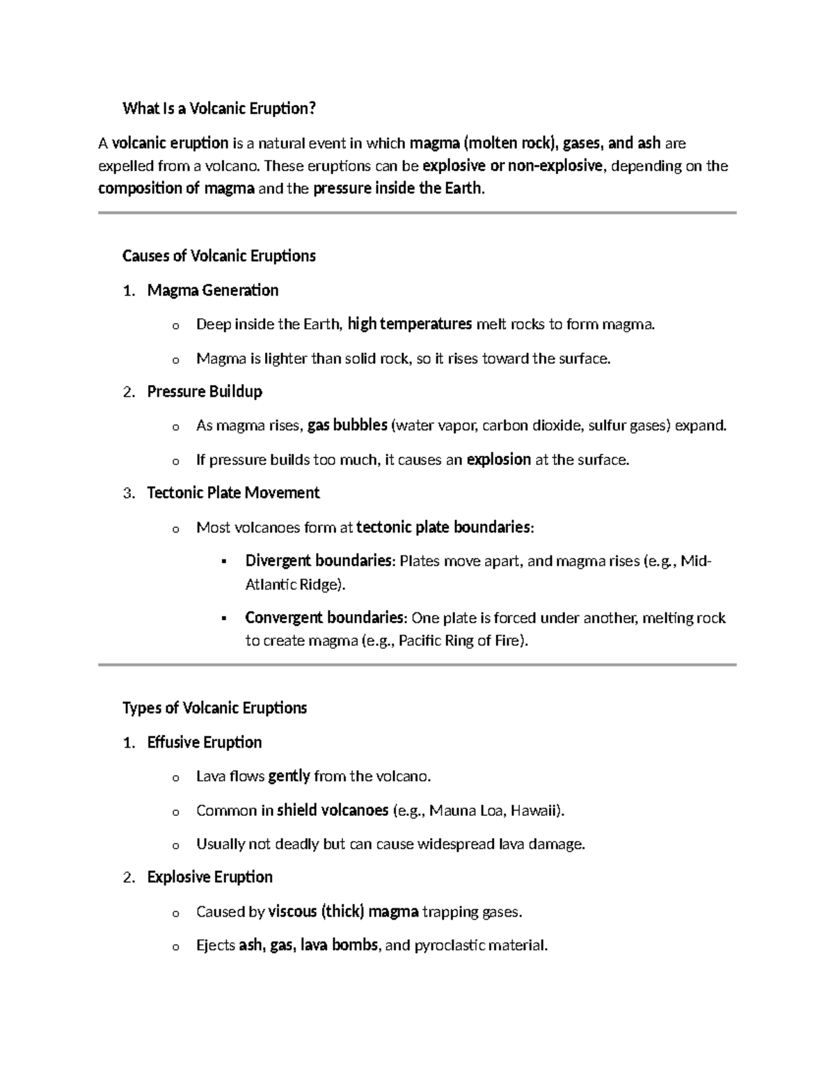 Understanding Volcanic Eruptions: Causes, Types, and Effects - Studocu