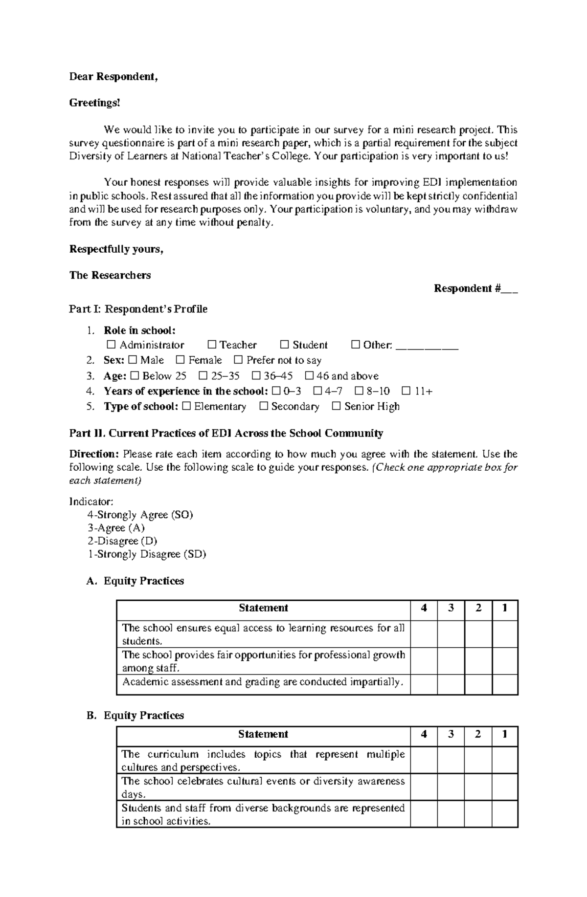 MINI Research Survey Questionnaire on EDI Implementation - Studocu