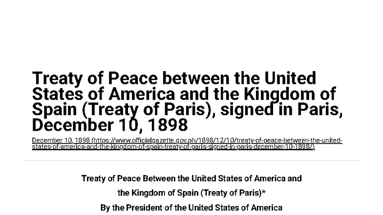 Treaty of Paris (1898): U.S. & Spain Peace Agreement - Studocu