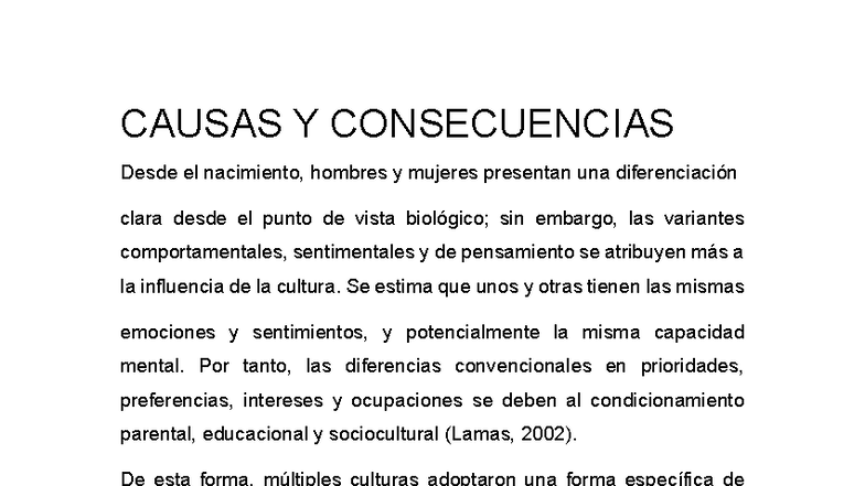 CAUSAS Y CONSECUENCIAS DE LA DIVISIÓN DE GÉNERO EN LA SOCIEDAD - Studocu