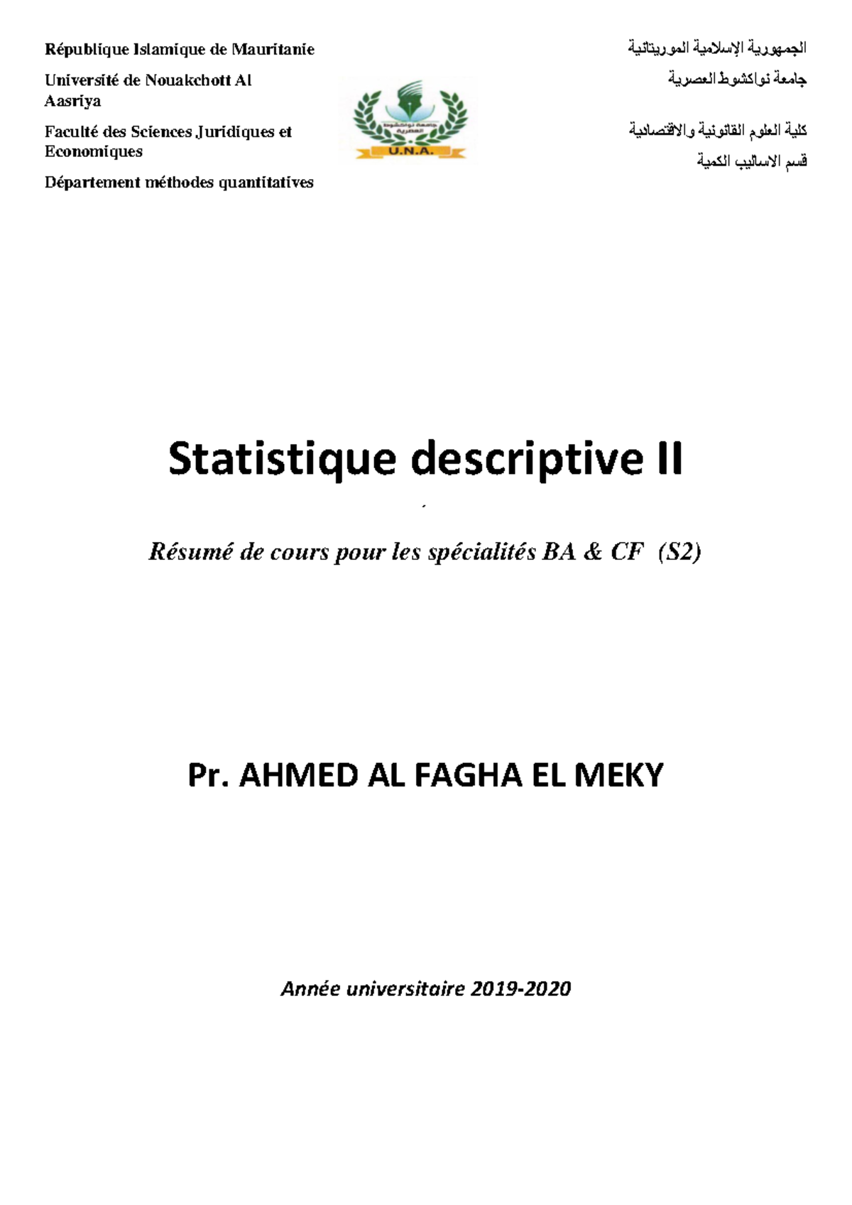 Statistiques Descriptives II - Résumé de Cours BA CF (S2) - Studocu