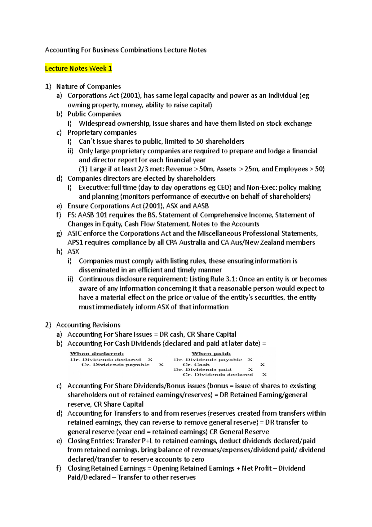 Accounting For Business Combinations Lecture Notes - ... Revluation ...