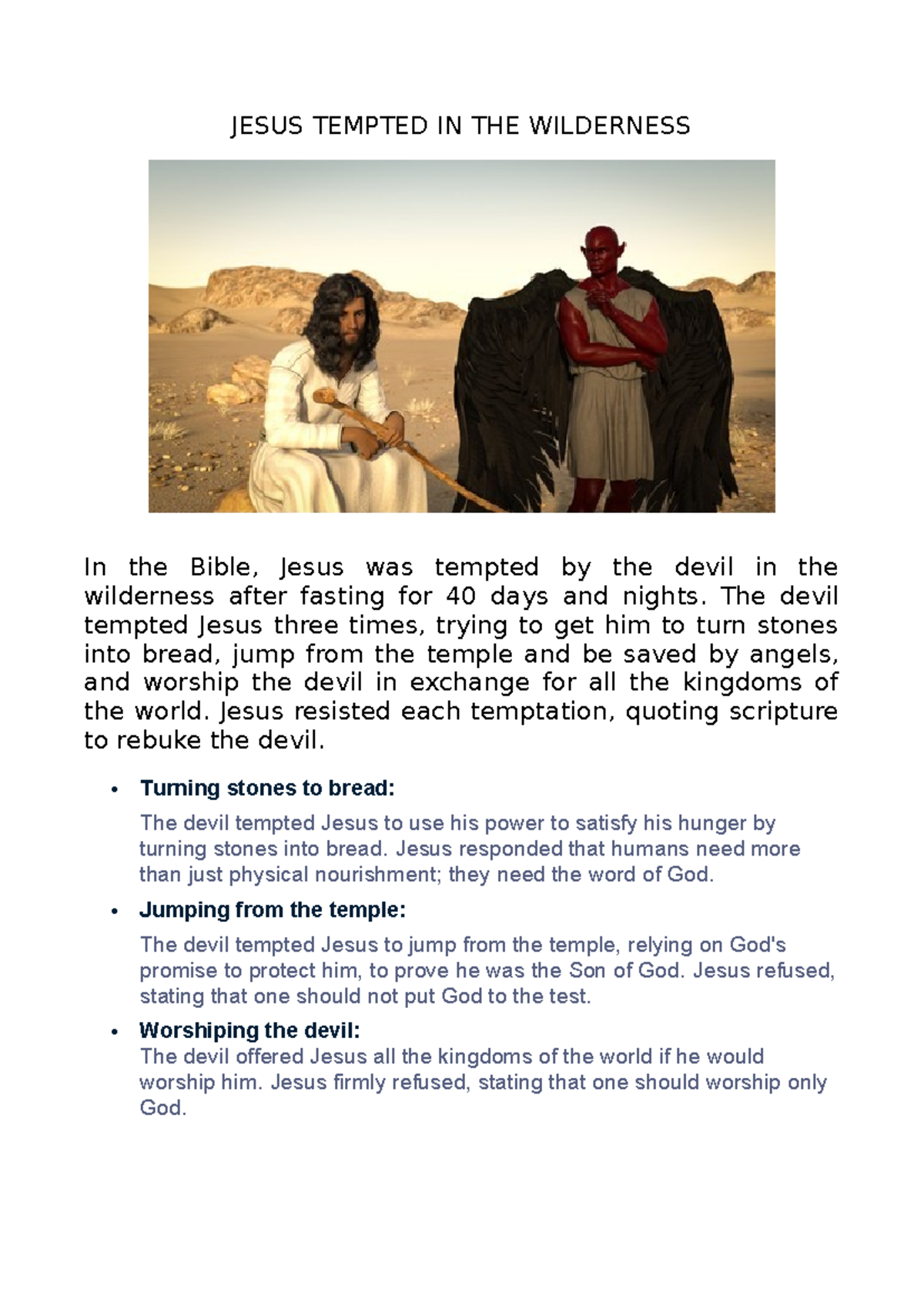 JESUS' TEMPTATION IN THE WILDERNESS: A BIBLICAL STUDY - Studocu