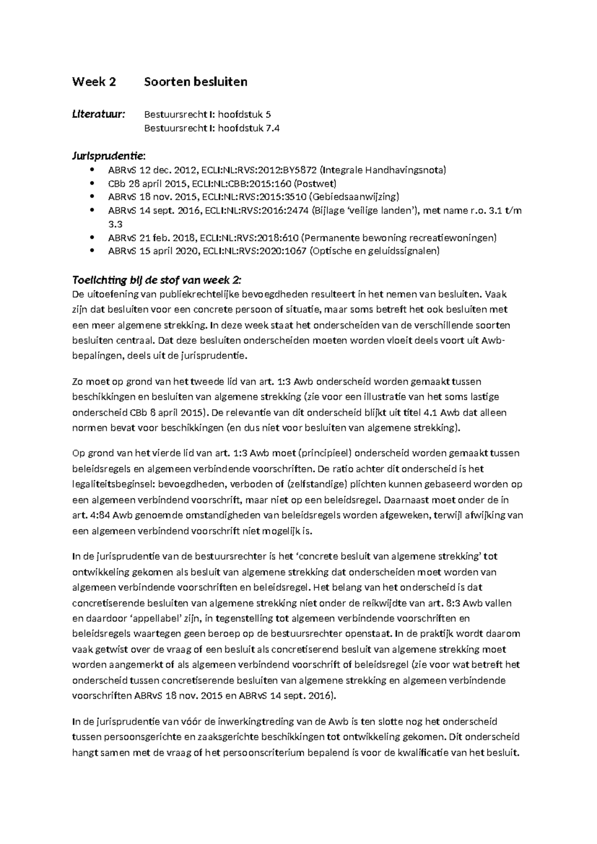 BR 2021-2022 Week 2 - Soorten Besluiten in Bestuursrecht I - Studeersnel