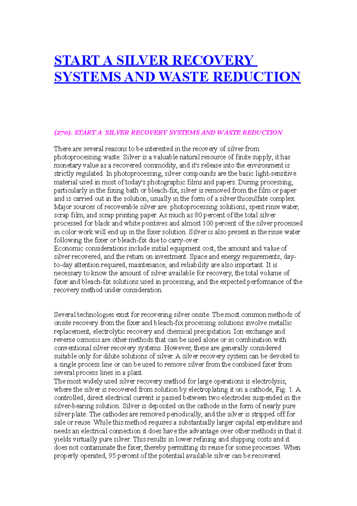 Starting Silver Recovery Systems & Waste Reduction Techniques - Studocu