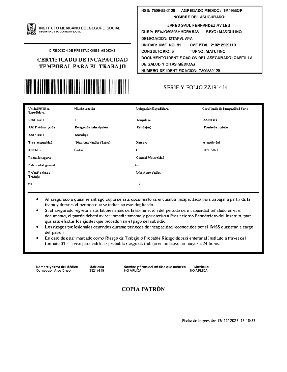 Formato Editable de Certificado de Incapacidad IMSS - Word - Studocu