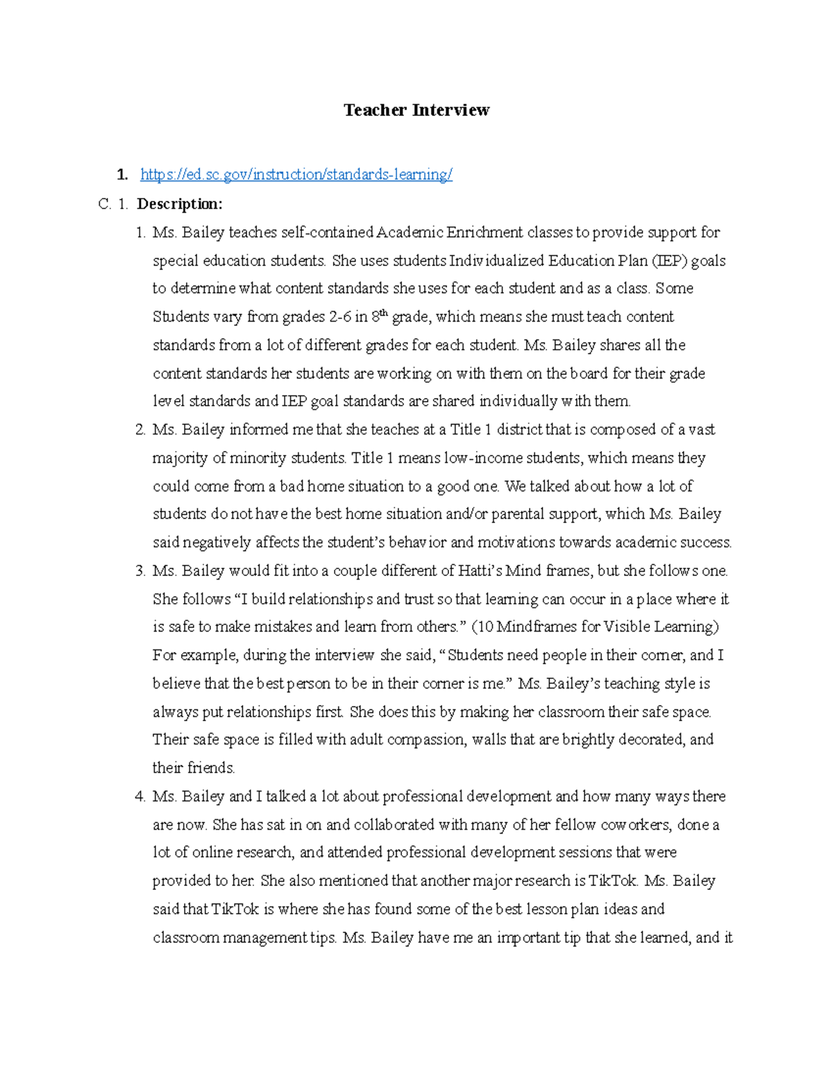 DPM2 Task 2 - Passed - Teacher Interview ed.sc/instruction/standards ...