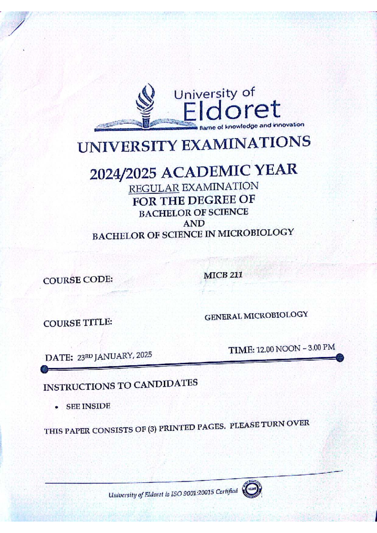 MICB 211 General Microbiology Past Exam Papers - Studocu