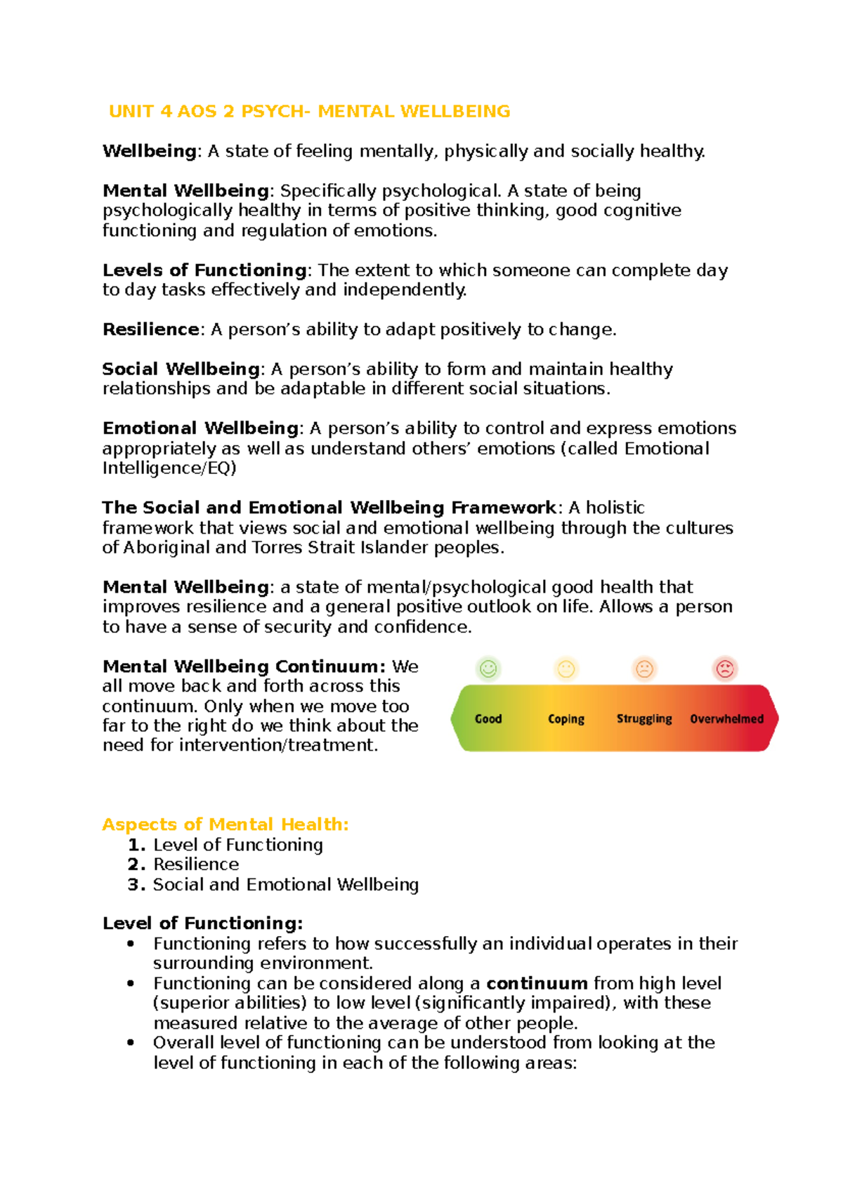 UNIT 4 AOS 2 Psych - unit 4 aos 2 mental wellbeing - UNIT 4 AOS 2 PSYCH ...