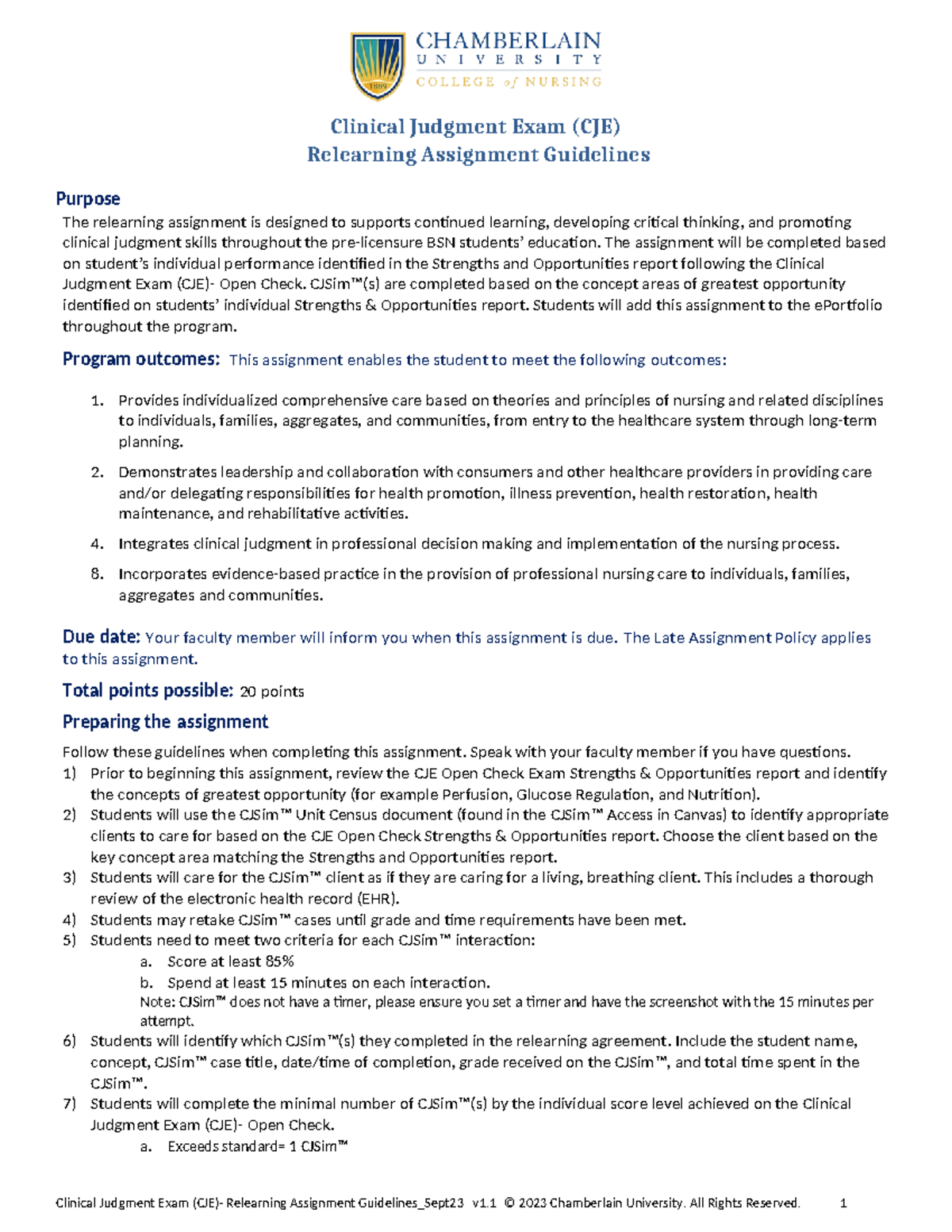 CJE Open Check Relearning Assignment Guidelines - Sept23 Edition - Studocu