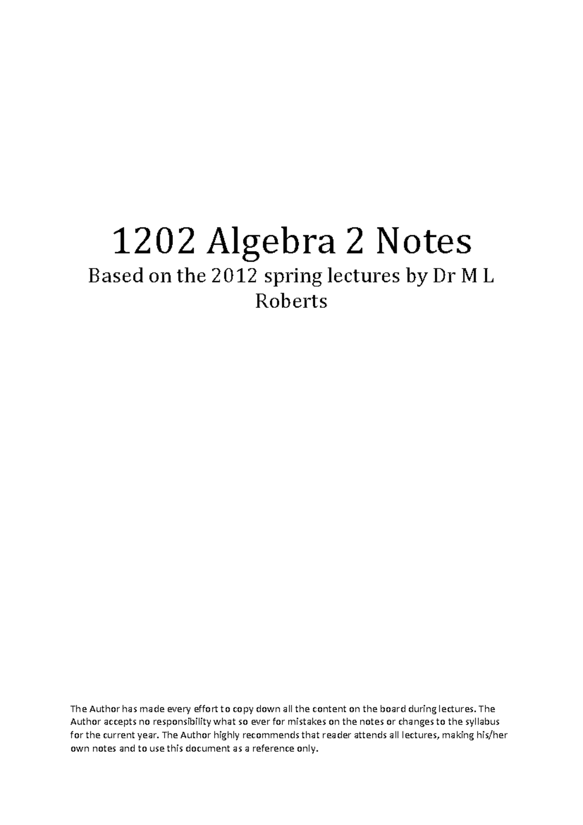 1202 Algebra 2 Notes (2012 ) - 1202 Algebra 2 Notes Based on the 2012 ...