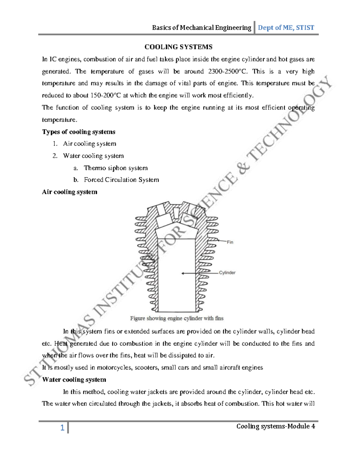Cooling Systems in IC Engines - Module 4, ME Basics - Studocu