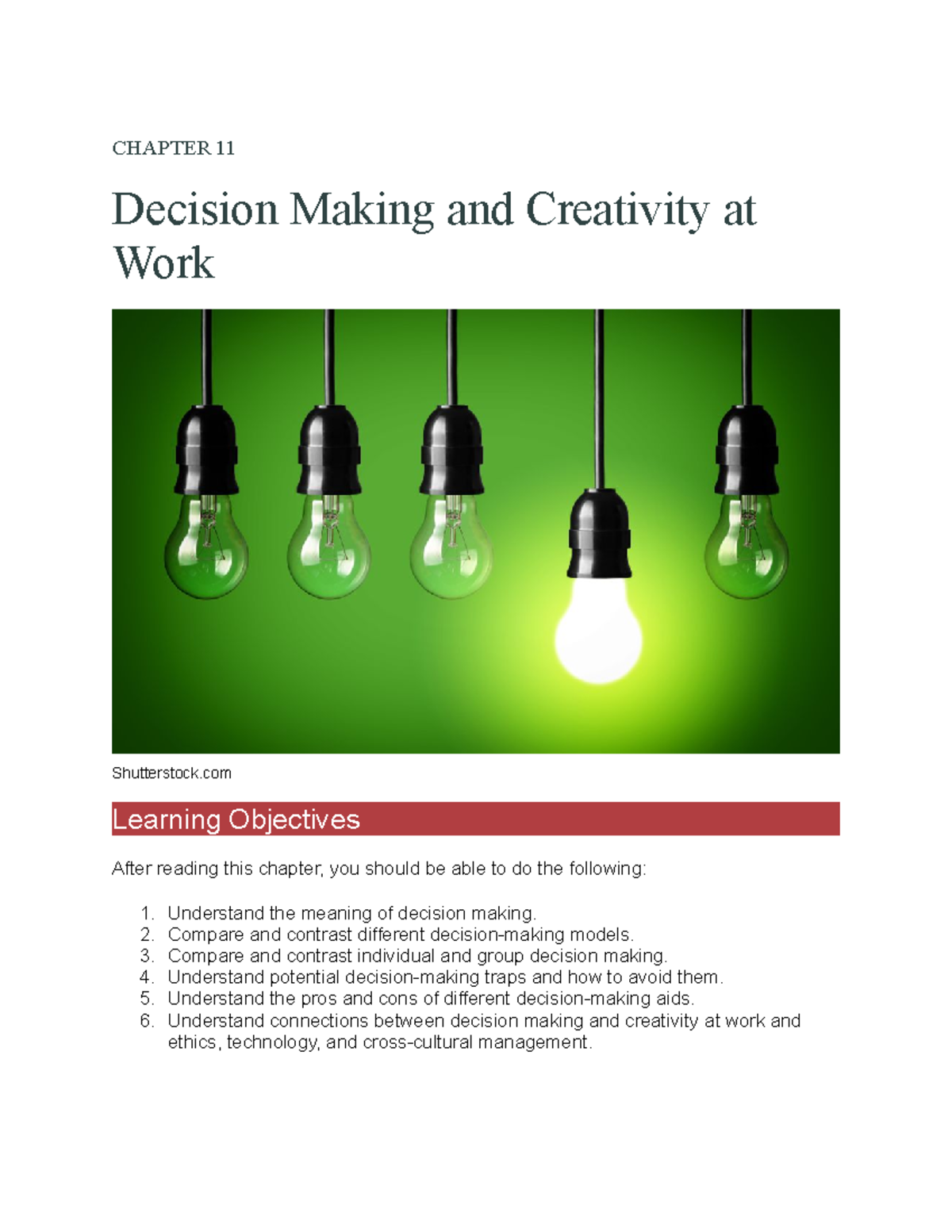Organizational Behavior: Decision Making & Creativity at Work - Chapter 11 - Studocu