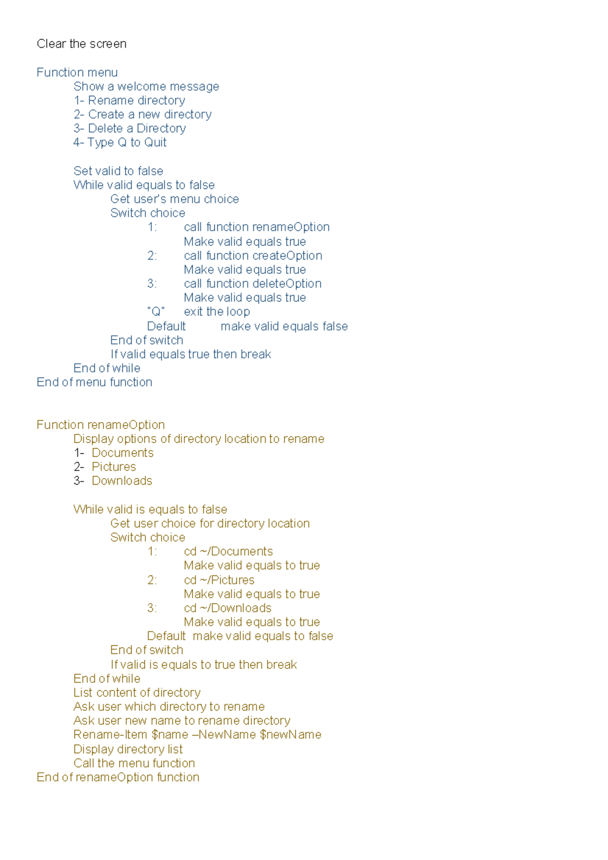 Pseudocode for Assessment: Directory Management Functions - Studocu
