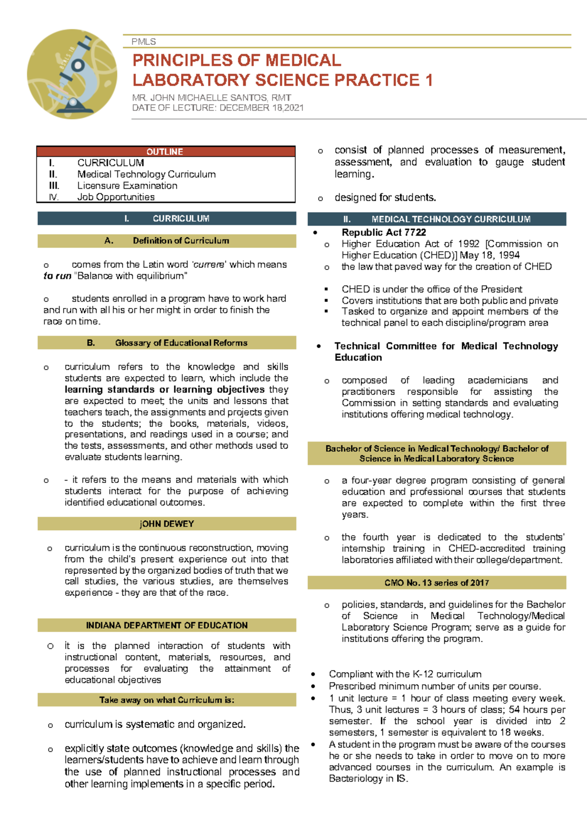 PMLS Finals Trans 1 - About PMLS - PRINCIPLES OF MEDICAL LABORATORY ...
