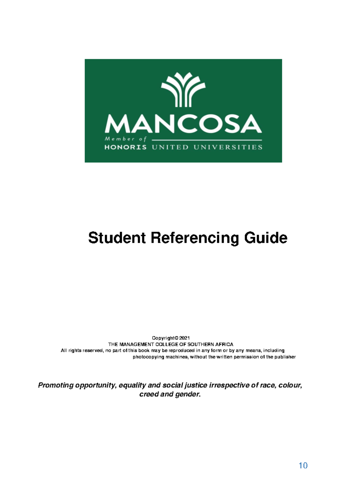 Mancosa Referencing Guide - Student Referencing Guide Copyright© 2021 ...