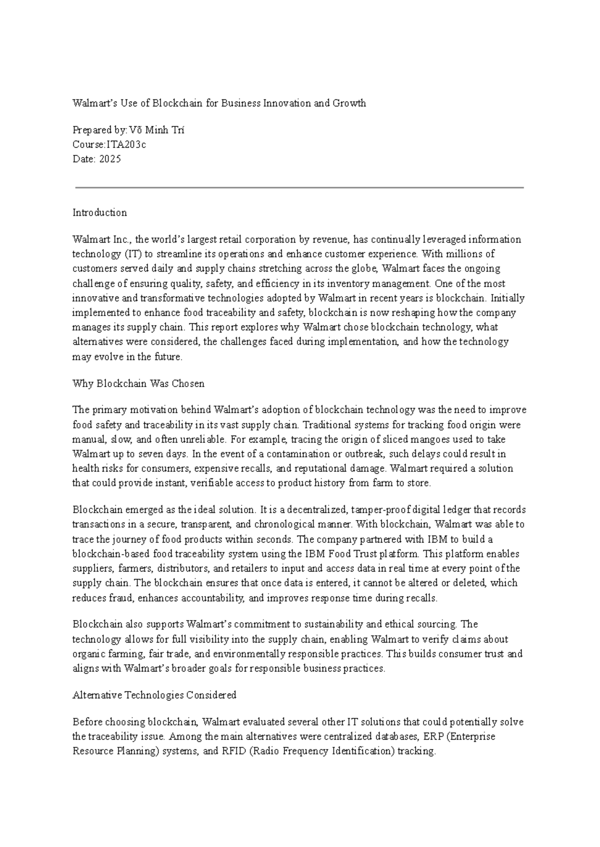 Walmart's Use of Blockchain for Business Innovation and Growth: A Case ...