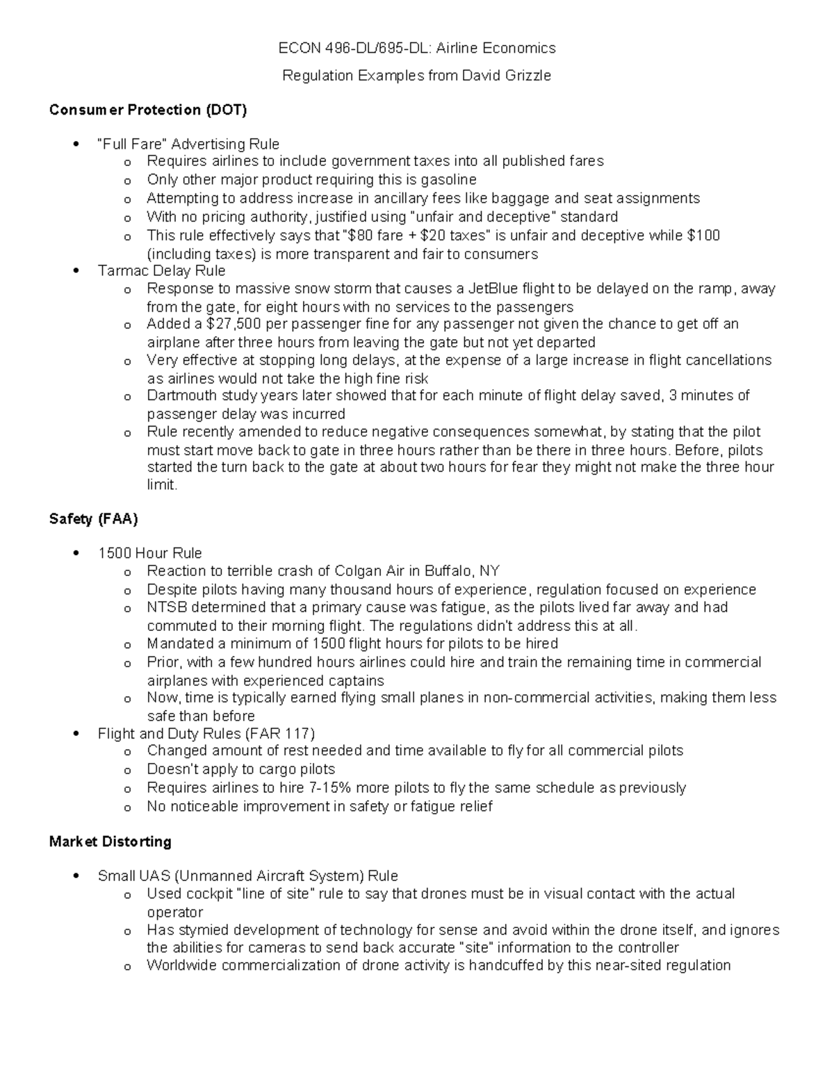 ECON 101: Regulation Examples in Airline Economics and Safety - Studocu