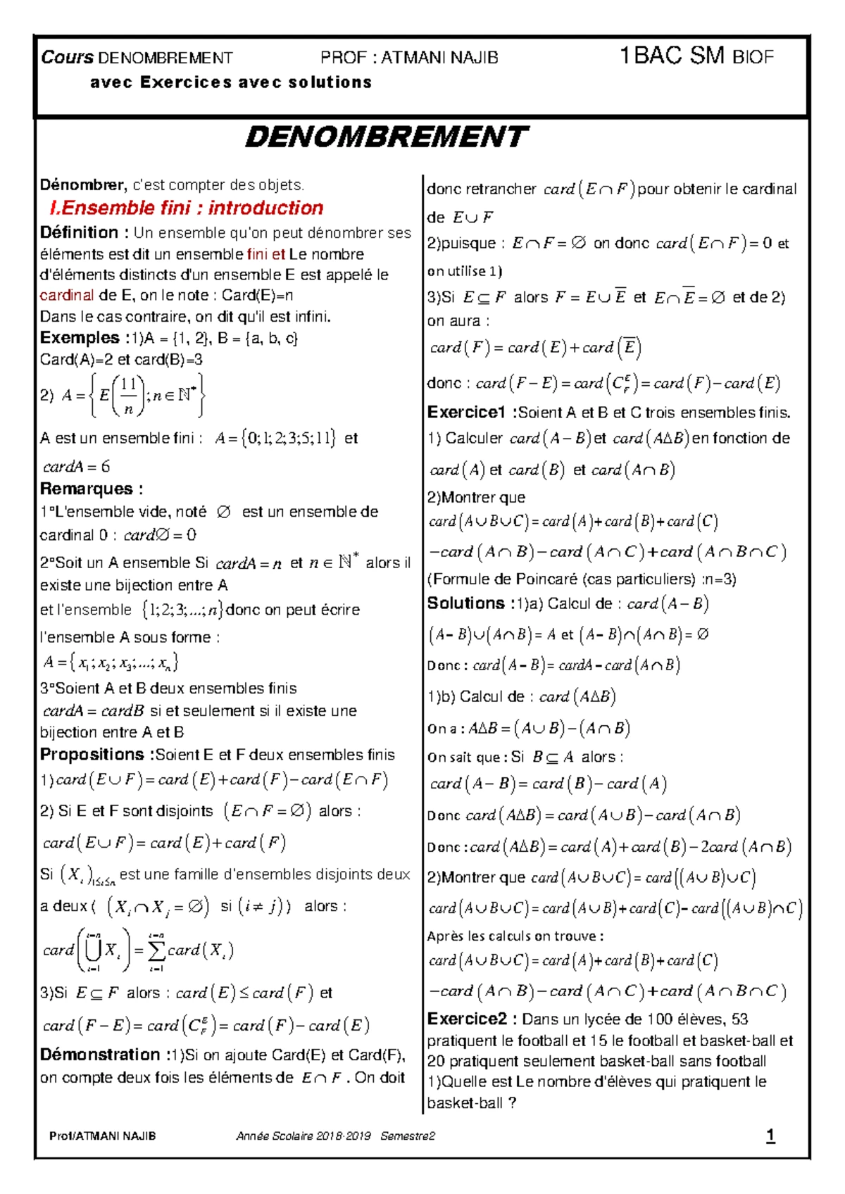 Denombrement exercices - DENOMBREMENTS, COMBINATOIRE EXERCICES CORRIGES ...
