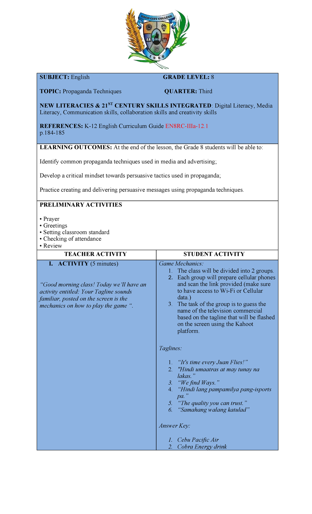 LP EN8 - Propaganda Techniques: Understanding and Application - Studocu