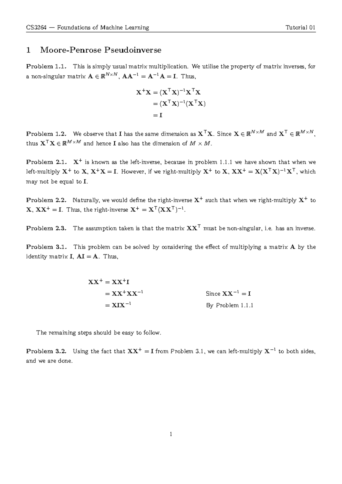 CS3264 Foundations of Machine Learning Tutorial 01 Solutions - Studocu