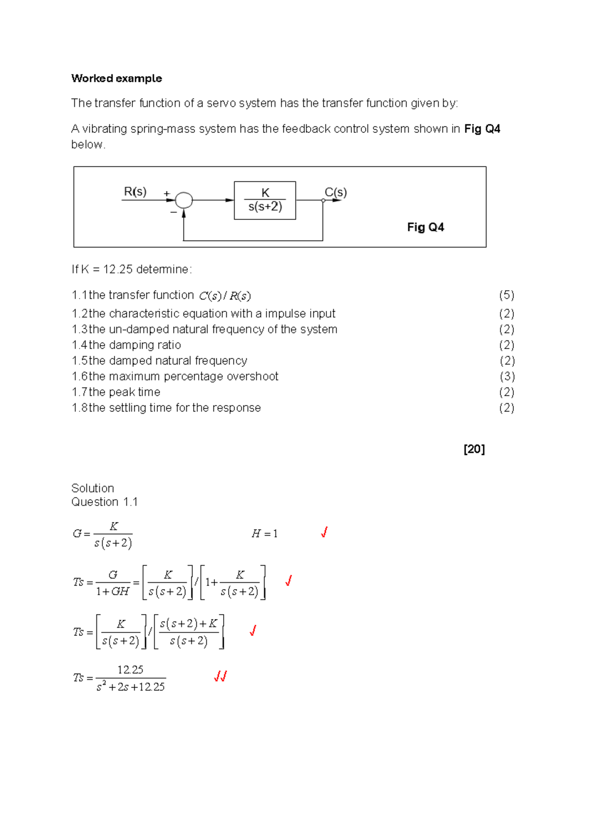 Worked Example: Transfer Function Analysis of a Servo System - Studocu